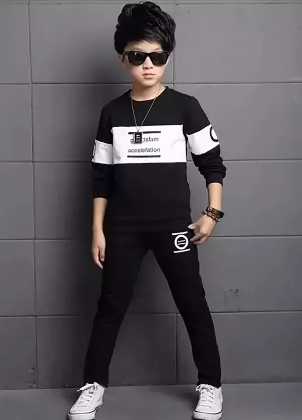 Shopsy Boys Black Cotton Blend Printed Clothing Set